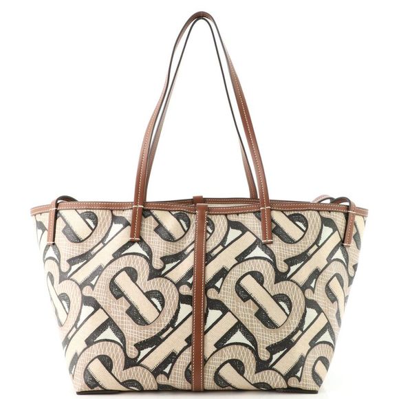 Burberry | Bags | Burberry Beach Tote Monogram Ecanvas Mini Neutral ...
